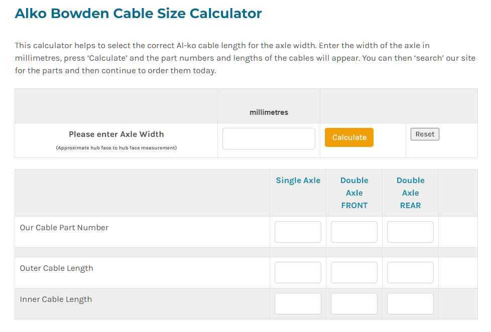 Al-ko Bowden Cable Size Calculator from Western Towing