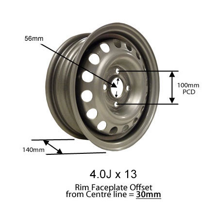 Wheel Rim & Tyre 155/80R13 4Ply 4 stud 100mm PCD 4.0J 30mm offset