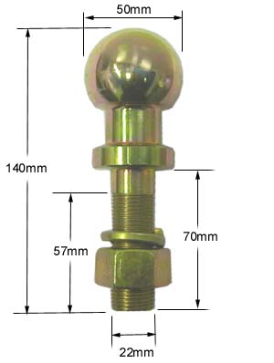 Zinc plated 50mm Towball with 22mm shank