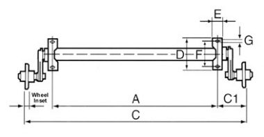 Al-ko 750kg unbraked axle with straight arms