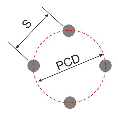 Calculate the Pitch Circle Diameter - PCD of a wheel wheel or hub